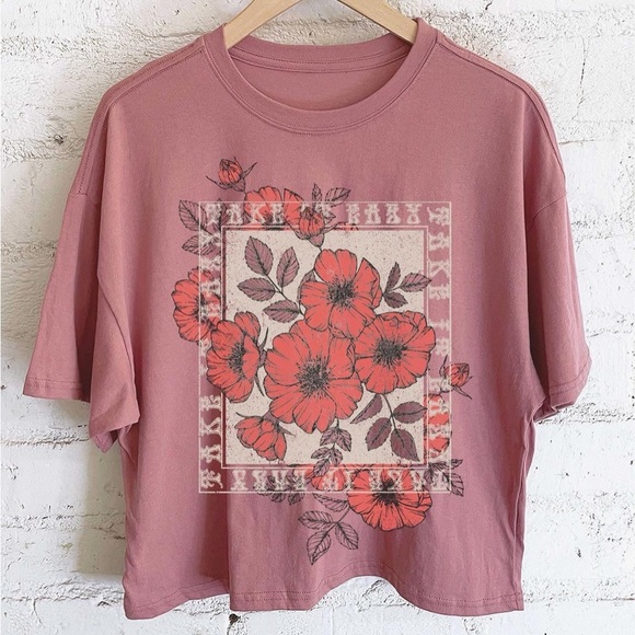 Tops | Vintage Rose Relaxed Crop Tshirt | Poshmark